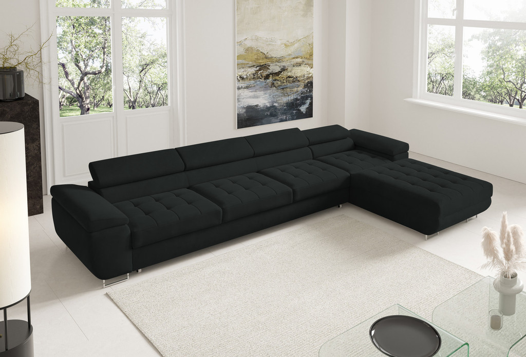 Rohová rozkládací sedací souprava BENJAMIN 272 XL Pravá Černá - SG nábytek