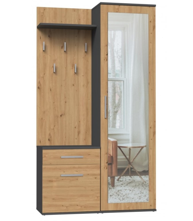Předsíňová stěna DUO - antracit / dub artisan - NEPOUŽÍVAT - SG nábytek