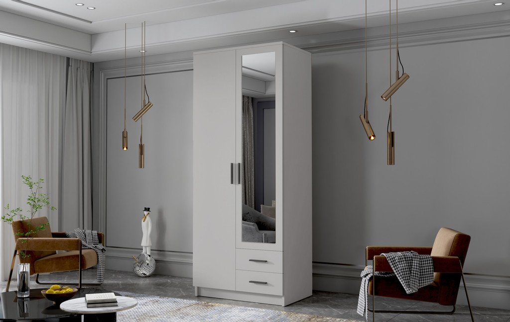 Šatní skříň ADA II 80 cm - bílá/černé úchytky - SG nábytek