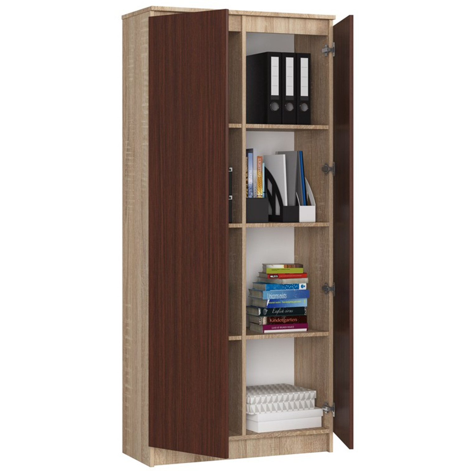 Regál R 80 cm CLP 2 dvířka 8 poliček dub sonoma/wenge - SG nábytek