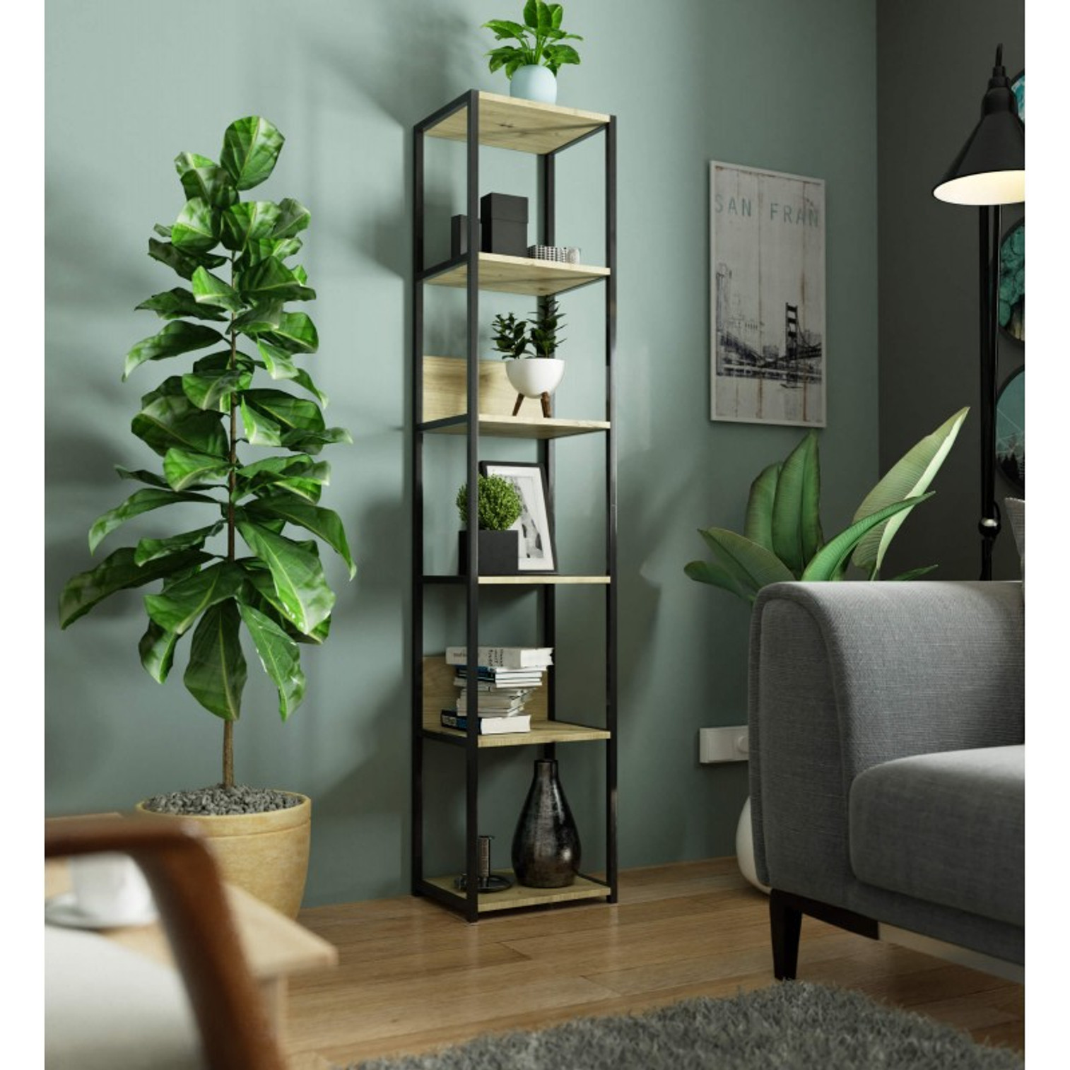 Regál 400, černá/dub artisan - SG nábytek